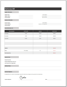 Stationery Bill Templates for MS Excel | Excel Templates