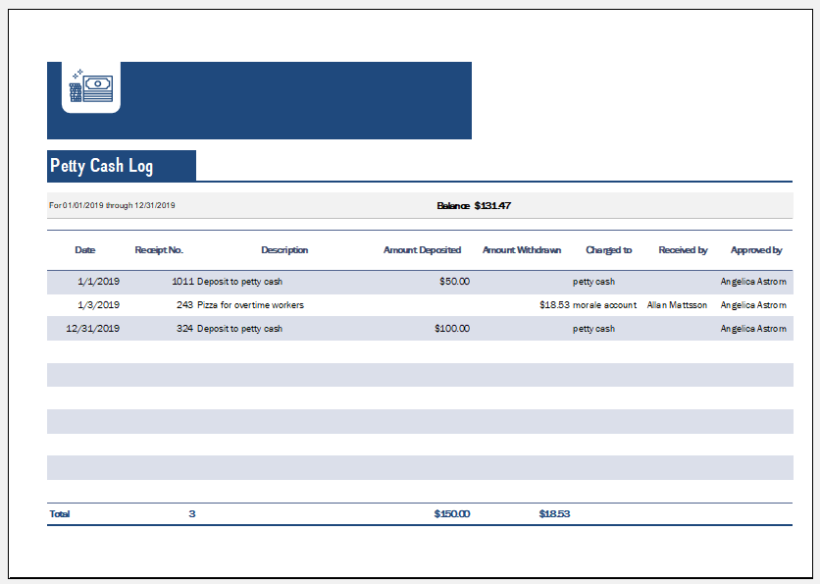 Petty Cash Log Template for Small Business | Excel Templates