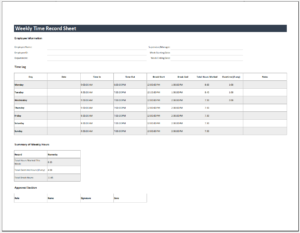 Weekly Time Record Sheet Template for Excel | Download