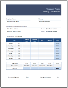 Weekly Time Record Sheet Template for Excel | Download