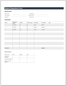 Material Requisition Form Template for Excel | Download