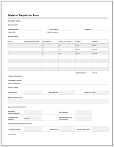 Material Requisition Form Template for Excel | Download