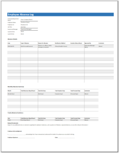Employee Absence Log Template for Excel | Excel Templates