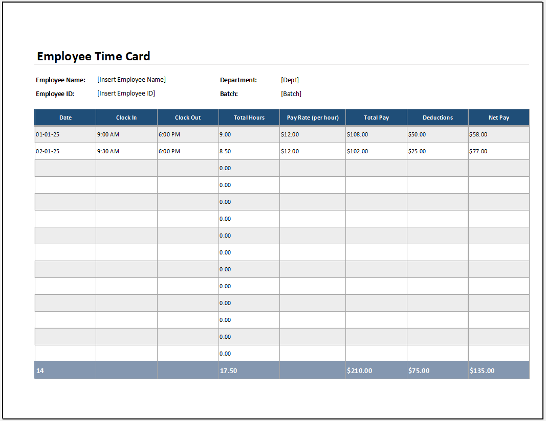 Employee Time Card Templates for Excel | Excel Templates