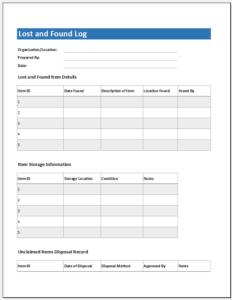 Lost and Found Log Template for MS Excel | Excel Templates