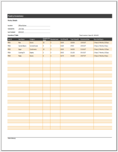 MS Excel Printable Pantry Inventory Template | Download File
