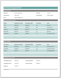 Event Money Management Template for Excel | Excel Templates