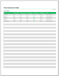 Price Comparison Sheet Template for Excel | Excel Templates