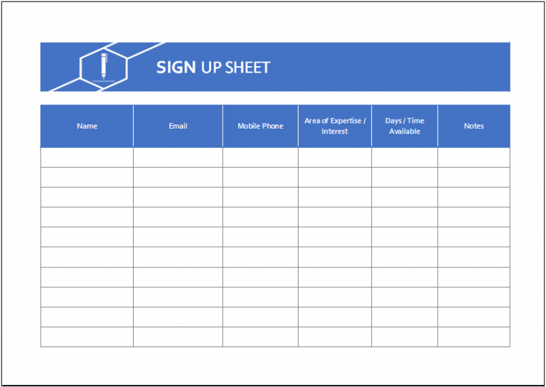 Sign Up Sheet Templates for MS Excel | Excel Templates
