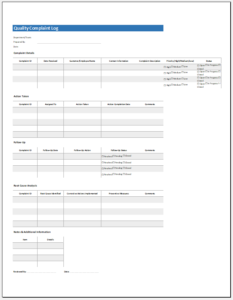 Quality Complaint Log Template for Excel | Excel Templates