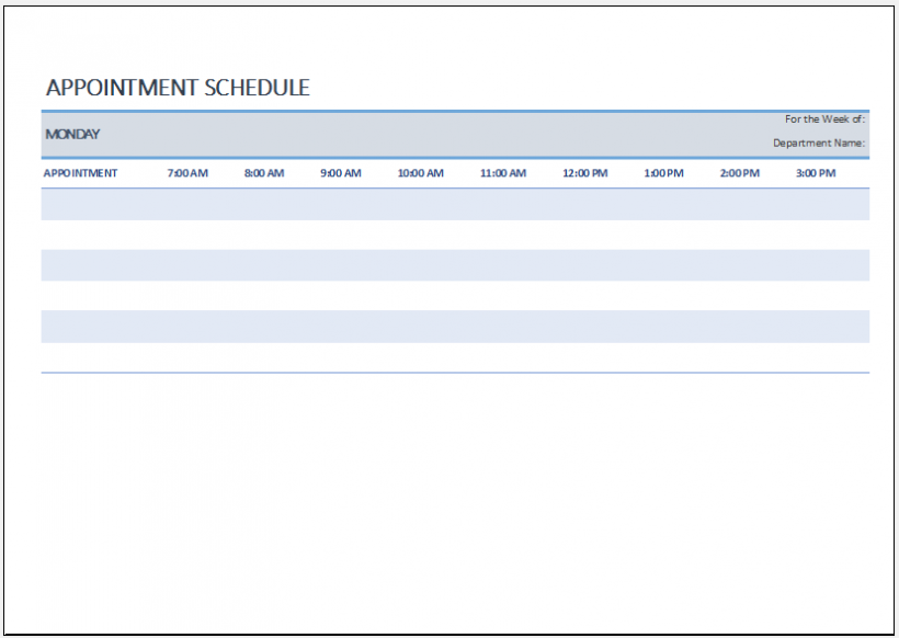 Weekly Appointment Sheet Template for XL | Excel Templates