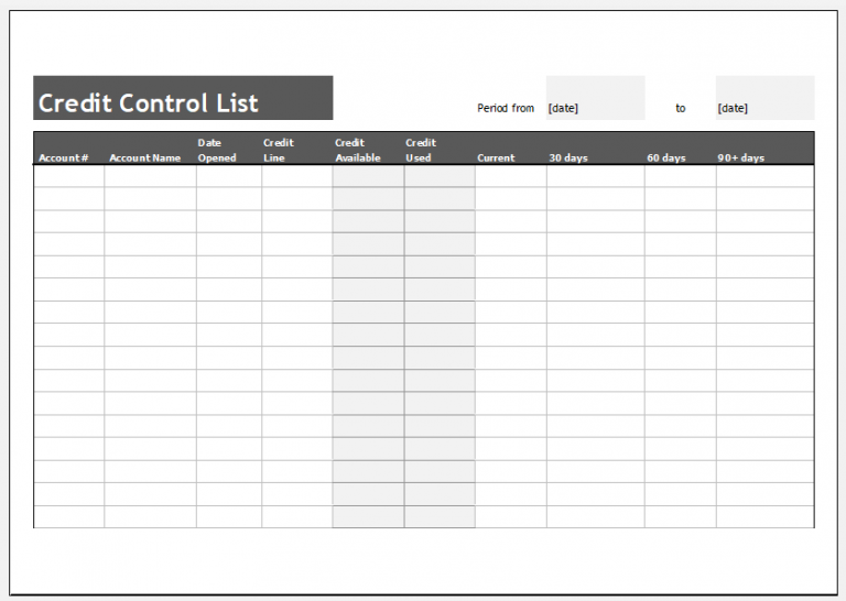 Credit Control List Template | Excel Templates | Download