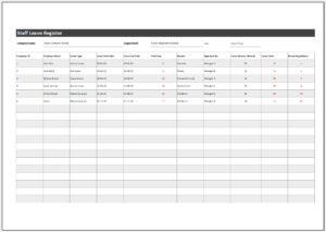 Staff Leave Register Template for Excel | Excel Templates
