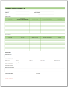 Customer Service Complaint Log Template | Excel Templates