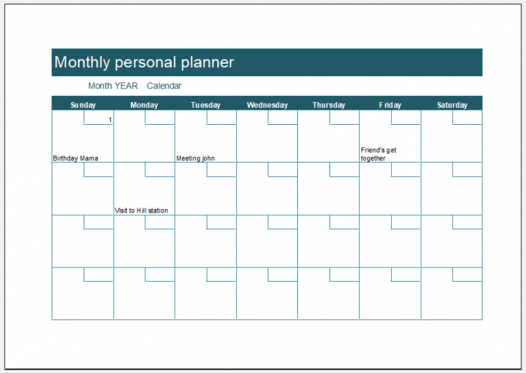Monthly Personal Planner Template for Excel | Download FREE