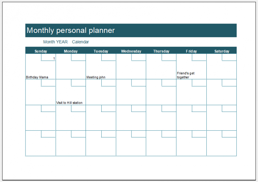 Monthly Personal Planner Template for Excel | Download FREE