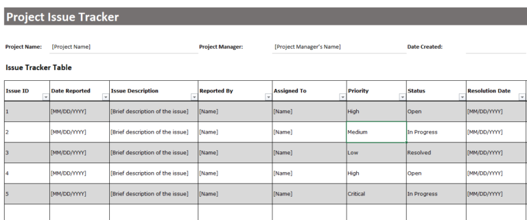 Project Issue Tracker Templates for Excel | Excel Templates