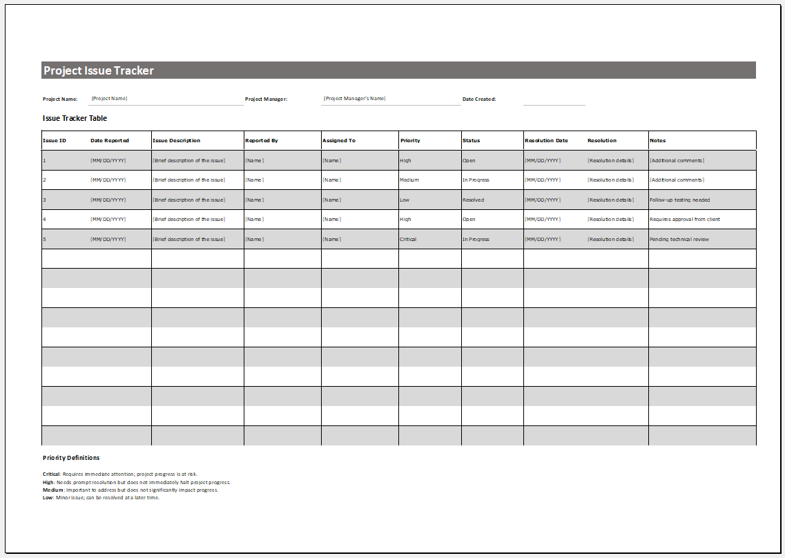 Project Issue Tracker Templates for Excel | Excel Templates
