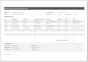 Washing Machine Maintenance Log for Excel | Excel Templates