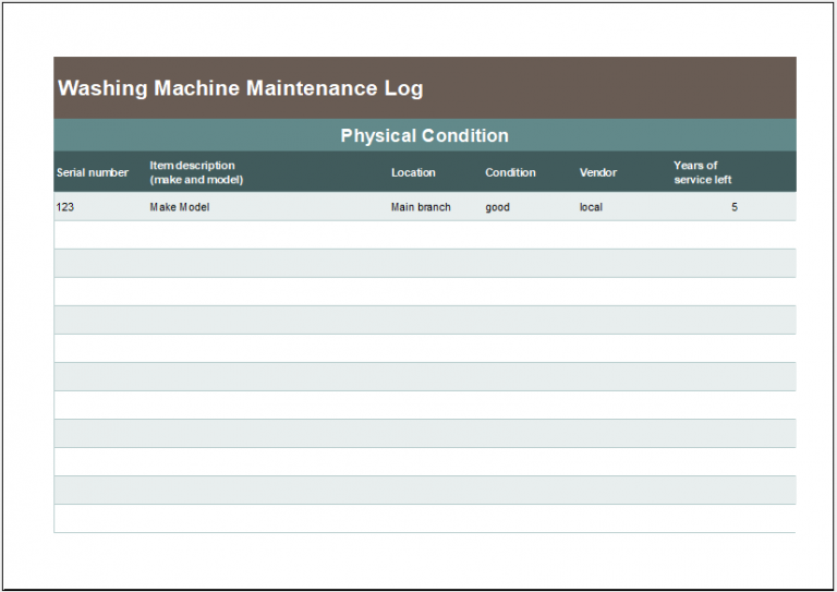 Washing Machine Maintenance Log for Excel | Excel Templates