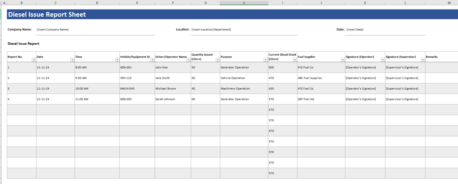 Diesel Issue Slip Template for Excel | Download (.xls) File