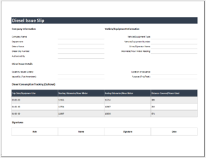 Diesel Issue Slip Template for Excel | Download (.xls) File
