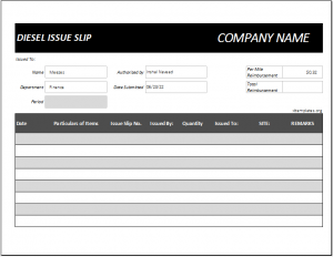 Diesel Issue Slip Template for Excel | Download (.xls) File