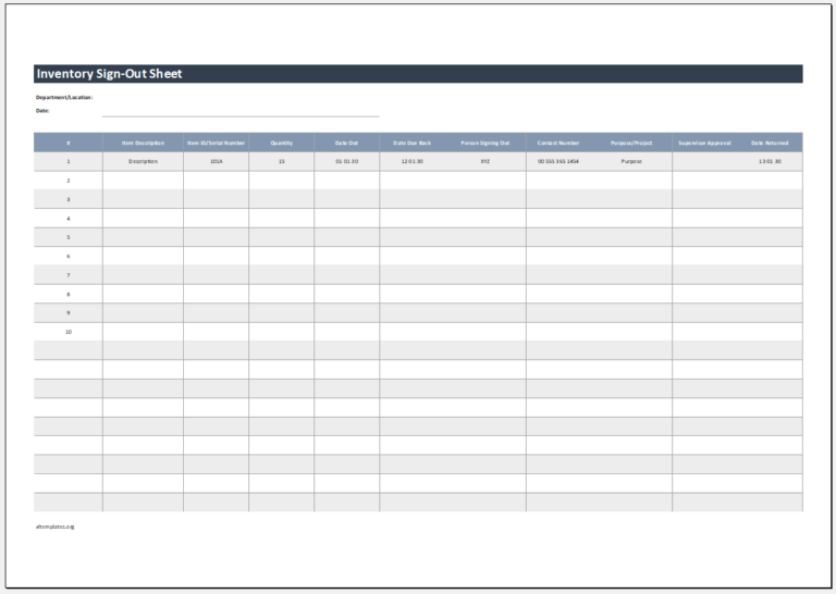 Inventory Sign-Out Sheet Template | Download (.xls) File