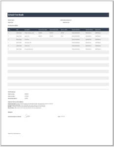 School Fee Book Format for Excel | Download (.xls) File