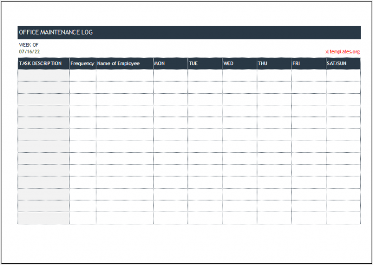 Office Maintenance Log Template for Excel (.xls) | Download