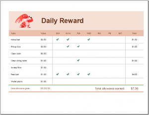 Children's Daily Activity Reward Sheet | Excel Templates