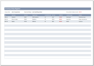 Inventory Entry Register Template | Excel (.xlsx) Worksheet