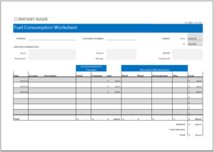 Monthly Fuel Consumption Worksheet | Excel (.xlsx) Template