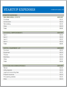 Business Start-up Cost Calculation Worksheet | Excel File