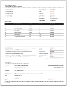 Construction Quotation Format & Template | Excel Worksheet