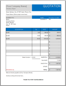 Construction Quotation Format & Template | Excel Worksheet