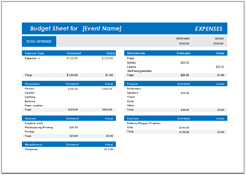 College Party Budget Worksheet Template For Excel Download