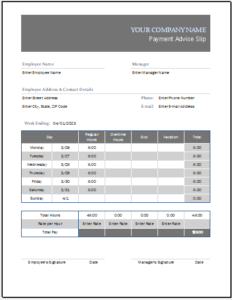 Employee Payment Advice Template for Excel | Download File