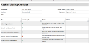 Cashier Closing Checklist Template for Excel | Download