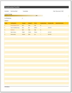 Housekeeping Checklist Template for Excel | Download Sample