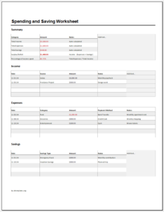 Spending and Savings Worksheet Template | Download File