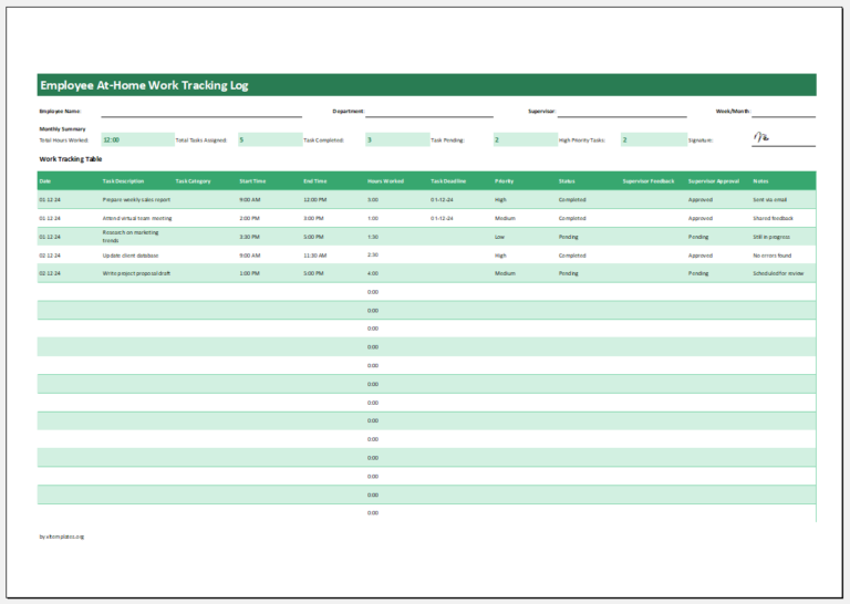 Employee-at-Home Work Tracking Log | Download Worksheet