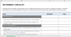 Retirement Planning Checklist Template for Excel | Download