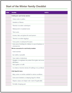 Start of the Winter Family Checklist Template | Download