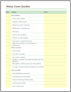 Winter Travel Checklist Template for Excel | Download File