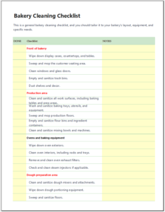 Bakery Cleaning Checklist Template for Excel | Download File