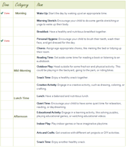 Kids Daily Activity Checklist Template for Excel | Download