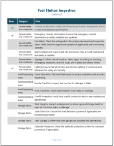 Fuel Station Inspection Checklist Template | Download Sheet