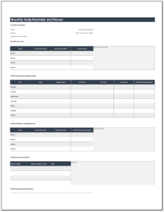 Monthly Study Reminder & Planner Template | Download