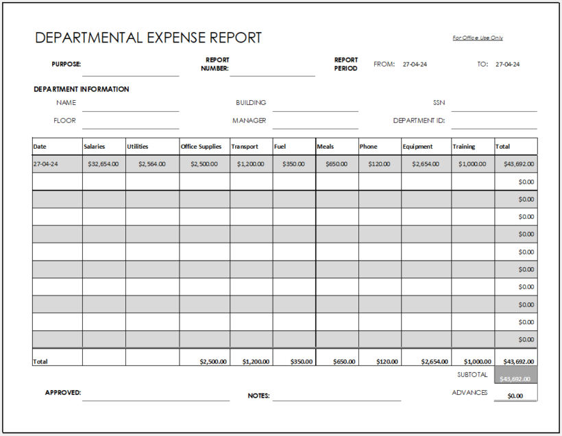 Departmental Expense Report Template for Excel | Download